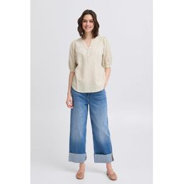 Fransa Kurzarm-Bluse FXBONNIE Regular fit in Beige Melange Stripes | Gr.: S