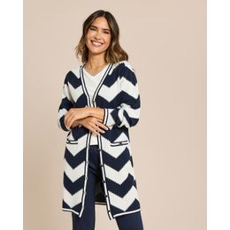 Fiora Blue Strickmantel Zick-Zack-Muster geknöpft