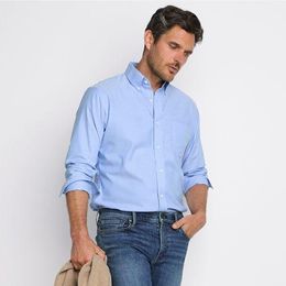 LANDS' END CLASSIC FIT. Buttondown-Kragen. Oxfordhemd, Herren,  Blau, Baumwolle, by Lands' End