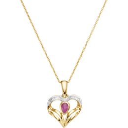 Kette mit Anhänger Firetti "Schmuck Geschenk Gold 375 Halsschmuck Halskette Goldkette Herz", bunt (gelbgoldfarben, weißgoldfarben, rot), Halsketten, Damen, Gelbgold 375, L: 45 B: 0,9mm, mit Rubin, B:0,9mm