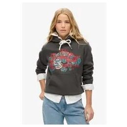 Superdry f&uuml;r Damen. W2012146A Grafisches Kapuzensweatshirt mit Logo Tokyo Vintage dunkelgrau (M), L&auml;ssig, Baumwolle, Nachhaltig