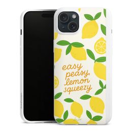 DeinDesign iPhone 15 Plus Handy Silikon H&uuml;lle Case wei&szlig; Handyh&uuml;lle Spruch Statement Lemon Silikon Case