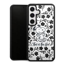 DeinDesign Galaxy S24 Handy Gallery Case Handyh&uuml;lle 9H Geh&auml;rtetes Glas R&uuml;ckseite H&uuml;lle Peanuts Flowers Snoopy Gallery Case
