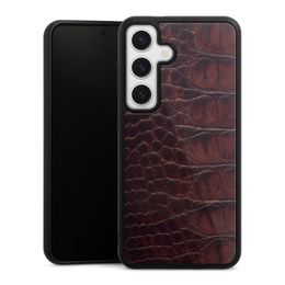 DeinDesign Galaxy S24 Handy Gallery Case Handyh&uuml;lle 9H Geh&auml;rtetes Glas R&uuml;ckseite H&uuml;lle Leather Crocodile Animal Print Gallery Case
