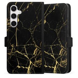 DeinDesign Galaxy S24+ Handy Klapphülle Handyhülle aus Kunst Leder schwarz Flip Case Muster Marble Black Sideflip mit Lasche