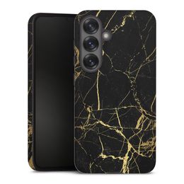 DeinDesign Galaxy S25 Handy Panzer Handyh&uuml;lle robuste Outdoor H&uuml;lle Schutzh&uuml;lle matt Marble Muster Black Tough Case