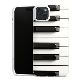 DeinDesign iPhone 15 Plus Handy Silikon Hülle Case weiß Handyhülle Music Klavier Piano Silikon Case