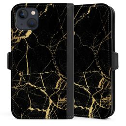 DeinDesign iPhone 13 Handy Klapphülle Handyhülle aus Kunst Leder schwarz Flip Case Muster Marble Black Sideflip mit Lasche