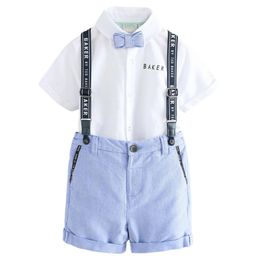Baker By Ted Baker Set: Hemd, Shorts, Fliege und Hosentr&auml;ger Jungen Gr&ouml;&szlig;e 116 taubenblau / wei&szlig;