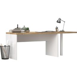 Schreibtisch Inosign "Easy, Computertisch – 38 mm Platte, perfekt fürs Büro & Homeoffice", weiß hochglanz lack, eiche cadiz dekor, weiß hochglanz lack, eiche cadiz dekor, B:138cm H:74cm T:68cm, Tische, Breite 138 cm, in 2 Größen, optional erweiterbar