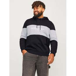 Jack & Jones PlusSize Kapuzensweatshirt "JJELEGACY BLOCKING SWEAT HOOD NOOS PLS", Herren, Gr. 6XL, schwarz, angeraute Sweatware, Obermaterial: 70% Baumwolle, 30% Polyester, JACK & JONES PLUSSIZE, gestreift, Basic, regular fit normal, Rippbündchen, Sweatshirts