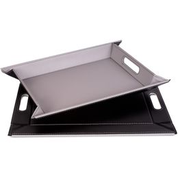 Tablett freeform "DUO, 2-farbiges Wendetablett, Tablett und Tisch-Set in einem, wendbar", grau (grau, schwarz), B:41cm H:0,8cm L:55cm, Kunstleder, Tabletts, mit Doppelfunktion, pflegeleicht und kann platzsparend verstaut werden