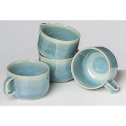 Tasse GIPFELSTÜCK "Tiefer See", bunt (grün, blau), 220ml, 4 Stk., Steinzeug, Trinkgefäße, Kaffeetasse, Scandi-Style, Reaktivglasur, jedes Stück ein Unikat, 4-teilig