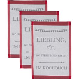 Geschirrtuch Ross "Liebling, wo steht mein essen… im Kochbuch", grau (grau, rot), B:50cm L:70cm, 100% Baumwolle, Geschirrtücher, Sprüchetuch, aus 100% Baumwolle