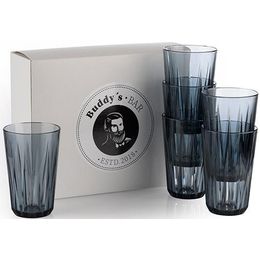 Becher BUDDY'S "Buddy´s Bar", grau (grau, dunkelgrau, schwarz), B:8cm H:12,5cm Ø:8cm, Kunststoff, Trinkgefäße, 6er Set, Tritan Kunststoff, Kristallglas-Optik, wiederverwendbar
