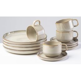 Kaffeeservice GIPFELSTÜCK "Nebelwald", beige, 12 Stk., Steinzeug, Geschirr-Sets, Scandi-Style, jedes Stück ein Unikat, 12 Teile, für 4 Personen