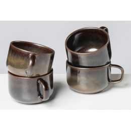 Tasse GIPFELSTÜCK "Glockenklang", braun (bronze), 220ml, 4 Stk., Steinzeug, Trinkgefäße, Kaffeetasse, Scandi-Style, Reaktivglasur, jedes Stück ein Unikat, 4-teilig