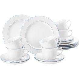 Kaffeeservice Seltmann Weiden "Kaffeeservice 18-teilig Sonate Blue Lines", weiß, blau, 18 Stk., Porzellan, Geschirr-Sets, Kaffeetasse, Untertasse, Teller
