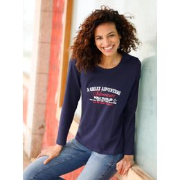 WITT Damen Langarmshirt mit Schriftzug, marine-ecru-bedruckt, Größe 40