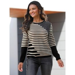 WITT Damen Streifenpullover mit Glanzgarn-Effekten, sand-schwarz-gemustert, Größe 46