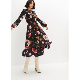bonprix Midikleid aus flie&szlig;ender Viskose, schwarz, Gr.40, Feminines Midikleid in Tunika-Optik mit Volants, aus Viskose