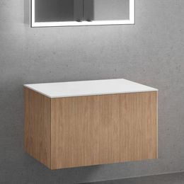 neoro n50 line Unterschrank B: 80 cm mit 1 Auszug, mit profilierter Eichenfront Konsole wei&szlig; matt, BN0462BPO+BN0402WM,
