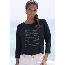 Lascana 3/4-Arm-Shirt 'mit Strass-Dessin' mehrfarbig Gr. 32/34 f&uuml;r Damen. Rundhals und Steinchen, Strass-Steine, Glitzersteine. Bequem. Nachhaltig.