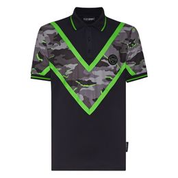 Plein Sport Poloshirt Herren Gr&ouml;&szlig;e M hellgrau / dunkelgrau / grasgr&uuml;n / schwarz