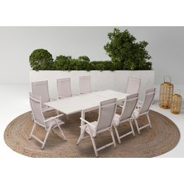 Garten-Essgruppe Konifera "Palermo", beige (beige,), 9tlg. Set Palermo, Sitzmöbel-Sets, klappbar, 7-fach verstellbare Rückenlehne, Tischplatte aus Alulatten