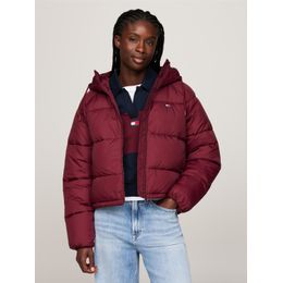 Steppjacke Tommy Jeans CURVE "JW ASPEN PUFFER EXT", Damen, Gr. 5XL (50), rot (deep rouge), Web, Obermaterial: 100% Polyamid. Futter: 100% Polyester, unifarben, Basic, Raglanärmel mit Gummizug, Jacken, mit hochschließendem Kragen, Kapuze, Leistentaschen