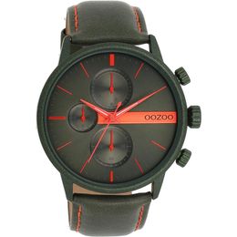 Quarzuhr Oozoo, grün (khaki), Armbanduhren, Herren, Armbanduhr, Herrenuhr, Lederarmband, Chrono-Look