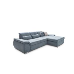 Die PlanBar Ecksofa &raquo;MP-IN16037 L-Form mit Kaltschaum-Polsterung&laquo; mit Sitztiefenverstellung & Zierkissen blau 100% Polyester