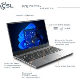 CSL Notebook &raquo;R'Evolve C15 5500U / 8GB / 4000GB / Windows 11 Home&laquo; 39,6 cm / 15,6 &prime;&prime; AMD Ryzen 5 Radeon Graphics 4.000 GB SSD silber Windows 11 Home, 