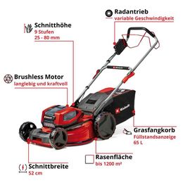 Einhell Akkurasenm&auml;her &raquo;Professional GP-CM 36/52 S Li BL&laquo; 4 x 5,2 Ah Plus Akkus und 2 Twincharger rot PurePOWER Brushless &ndash; 10 Jahre Motor-Garantie nach 
