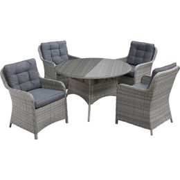 Konifera Garten-Essgruppe »Menorca« Set, 4x Sessel, 1x Tisch ØxH: 120x75cm, inkl. Auflagen, 13 Stk. tlg. Polyrattan, Aluminium, Tischplatte aus 5mm...