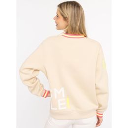 Zwillingsherz Damen Sweatshirt &raquo;"Alissa"&laquo;, mit SMILE PRINT, Kontrastb&uuml;ndchen, gesticktem Herz am Arm beige L/XL