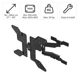 Hama TV-Wandhalterung &raquo;OLED, schwenkbar, vollbeweglich, 37-90&ldquo;, 43", 50", 55", 65", 75"&laquo; bis 228,6 cm Zoll schwarz Aluminium