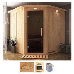 Karibu Sauna »Jarin« Set, Ofen 9 kW integr. Strg naturbelassen