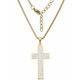 Firetti Herren Kreuzkette &raquo;Schmuck Geschenk Halsschmuck Halskette Kreuz glitzernd&laquo; mit Kristallstein (synth.) gold