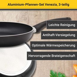 Kr&uuml;ger Pfannen-Set &raquo;Venezia&laquo; Aluminium Set, 3 Stk. tlg. &Oslash; 20/28/28 cm, Induktion schwarz