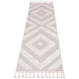 Carpet City Hochflor-Teppich &raquo;Valencia 813&laquo; rechteckig 20 mm H&ouml;he L&auml;ufer, Boho-Stil, 3D-Effekt, Raute, Hoch-Tief-Struktur, mit Fransen beige Polypropylen