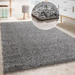 Paco Home Teppich »Twister 500« rechteckig 44 mm Höhe Uni Hochflor Shaggy mit hoher Fadendichte grau Obermaterial: 100% Polypropylen B : 140 cm 1...