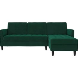 Ecksofa &raquo;Presley, L-Form,&laquo; Ecksofa mit Bett-Funktion und Stauraum, verstellbare R&uuml;ckenlehne gr&uuml;n Veloursstoff 100% Polyester