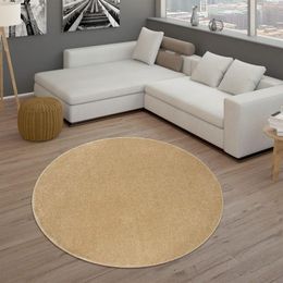 Paco Home Teppich &raquo;Porto 890&laquo; rund 13 mm H&ouml;he Kurzflor, Uni-Farben, ideal im Wohnzimmer & Schlafzimmer gold Polypropylen
