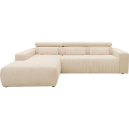 DOMO collection Ecksofa »Brandon B/T: 289/177 cm, belastbar bis 140kg/ Sitz, L-Form« ohne Sitztiefenverstellung, Cord, creme creme