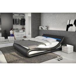 Salesfever Polsterbett »Komfortables Kunstlederbett für süße Träume« Design Bett - Moderne Form mit LED-Beleuchtung, Kunstleder Schwarz/Weiß +...
