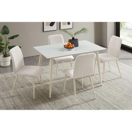 OTTO home Essgruppe &raquo;Kryce&laquo; Set, 120 cm Esstisch + 4 St&uuml;hle, 5 Stk. tlg. Strukturstoff, robustem Metallgestell, Tischplatte aus Sinterstein FSC -