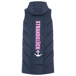 Zwillingsherz Damen Steppweste &raquo;"Strandgl&uuml;ck"&laquo; Doppel-Zipper, Kontrastdetails, Eingrifftaschen, modisch, knielang blau M