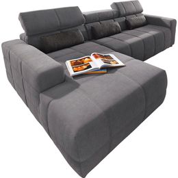 DOMO collection Ecksofa »Brandon B/T: 289/177 cm, belastbar bis 140kg/ Sitz, L-Form« mit Sitztiefenverstellung, Luxus-Microfaser, dunkelgrau...