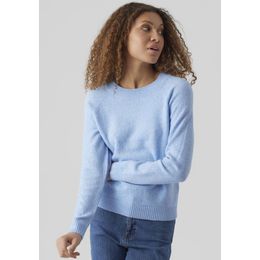 Véro Moda Rundhalspullover VERO MODA "VMDOFFY LS O-NECK BLOUSE GA NOOS", Damen, Gr. M, blau (little boy blau melange), Strick, Obermaterial: 94% Polyester, 3% Elasthan, 3% Nylon, meliert, regular fit hüftlang, Rundhals, Rippbündchen, Pullover